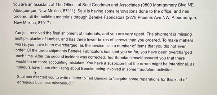 You are an assistant at The Offices of Saul Goodman | Chegg.com