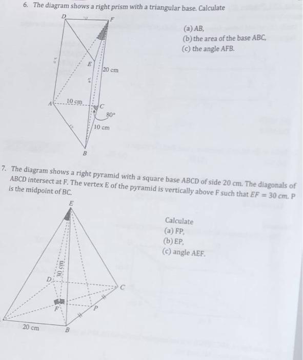 Solved 6. The diagram shows a right prism with a triangular | Chegg.com