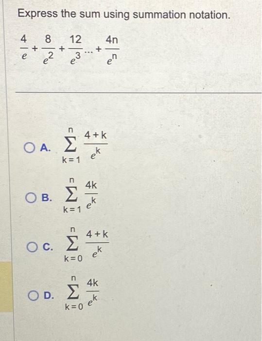 Solved Express the sum using summation notation. | Chegg.com