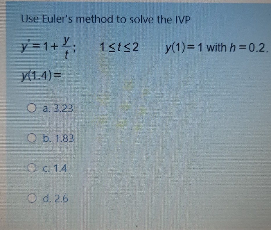Solved Use Euler's method to solve the IVP y'=1+: 1 | Chegg.com