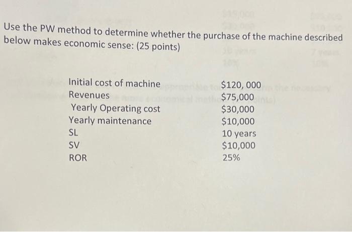 Solved Use the PW method to determine whether the purchase | Chegg.com