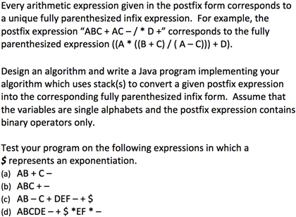 Solved Every arithmetic expression given in the postfix form | Chegg.com