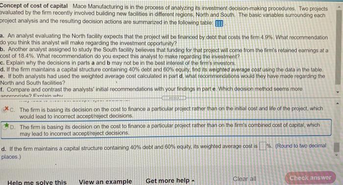 Solved Concept of cost of capital Mace Manufacturing is in | Chegg.com