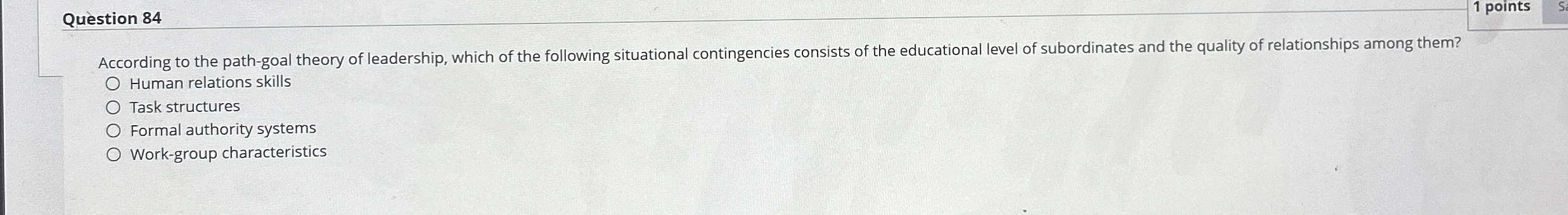 Solved Question 841 ﻿pointsAccording to the path-goal theory | Chegg.com