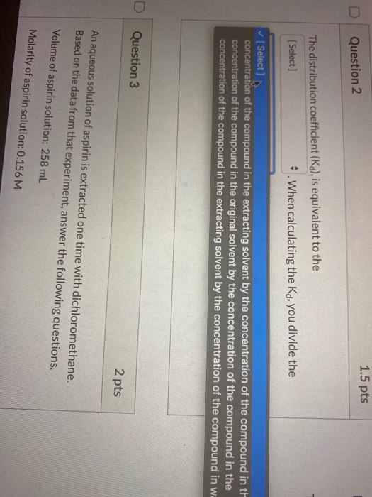 Solved Question 2 1 5 Pts The Distribution Coefficient Kd