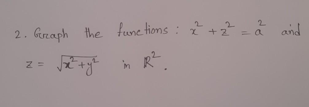 Solved 2 2 +Z 2. Graph the functions: and Z= 2² ty? in R² | Chegg.com