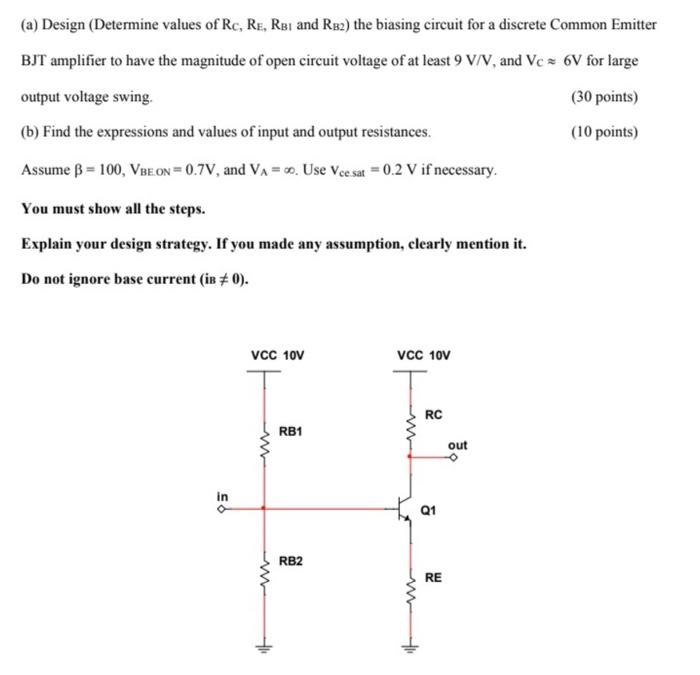 Solved (a) Design (Determine values of Rc, RE, RBI and RB2) | Chegg.com