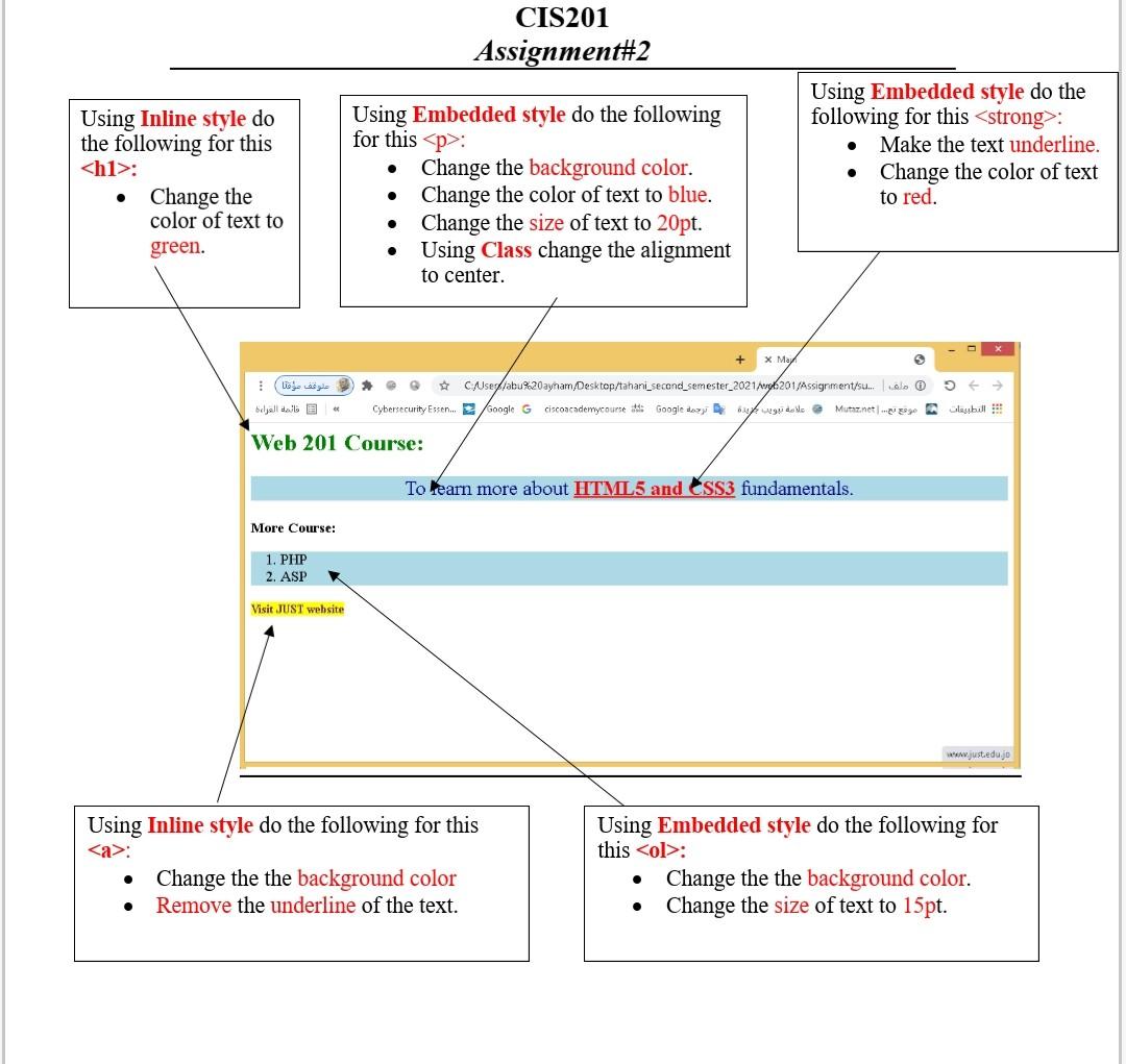 Solved CIS201 Assignment#2 Using Embedded style do the | Chegg.com
