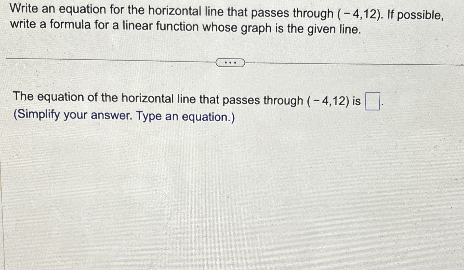 Solved Write an equation for the horizontal line that passes | Chegg.com