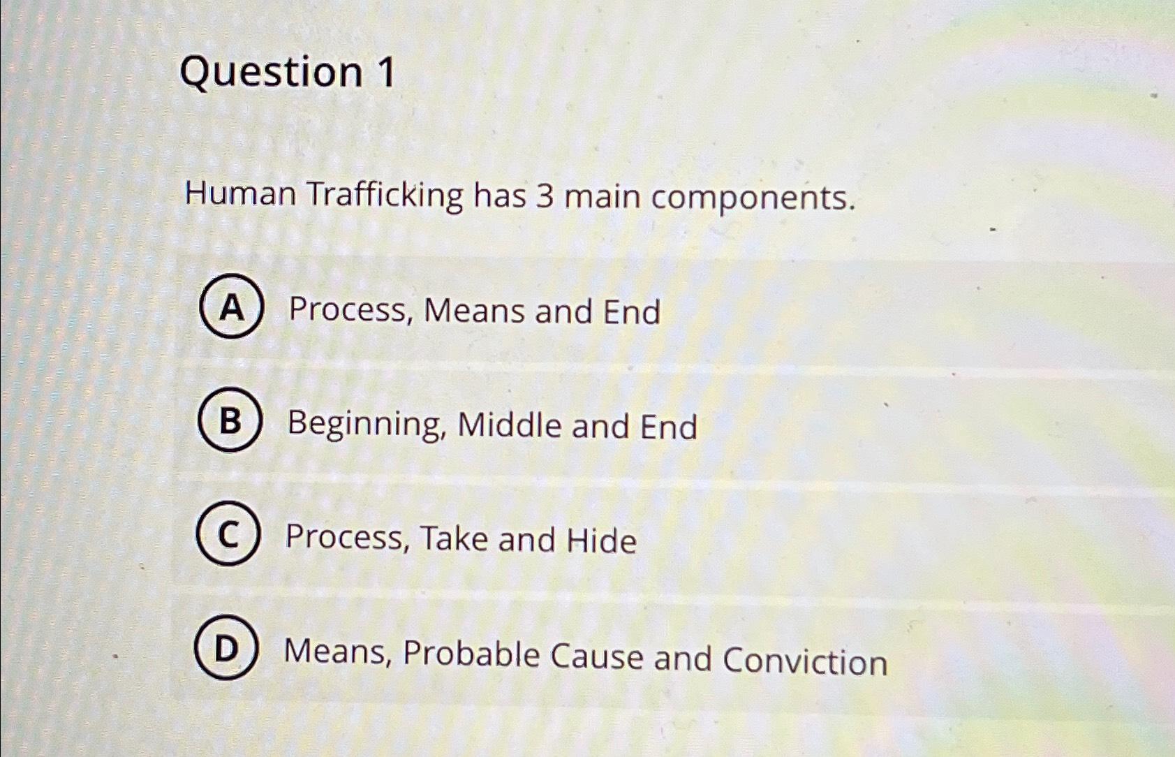 Solved Question 1Human Trafficking has 3 ﻿main | Chegg.com
