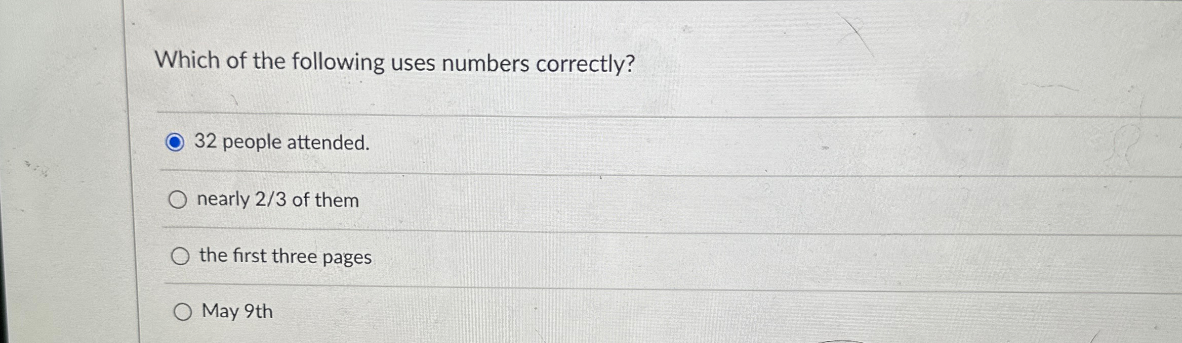 Solved Which of the following uses numbers correctly?32 | Chegg.com