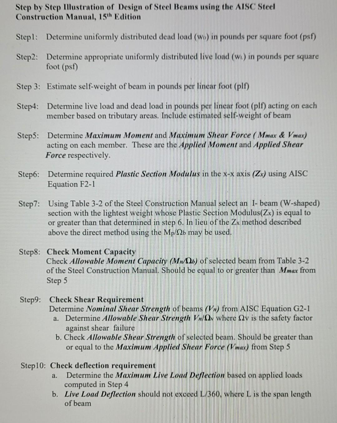 Step by Step Illustration of Design of Steel Beams | Chegg.com