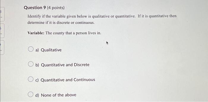 Solved Identify if the variable given below is qualitative | Chegg.com