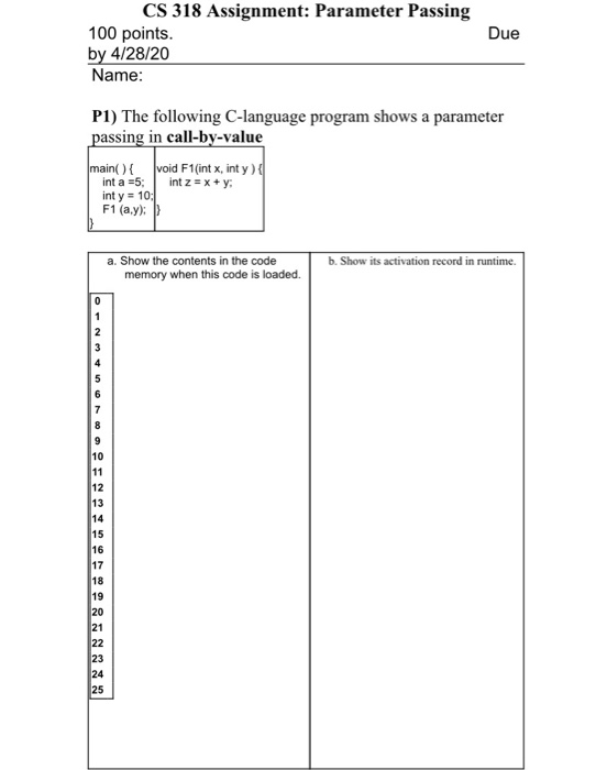 Solved CS 318 Assignment: Parameter Passing 100 points. by | Chegg.com