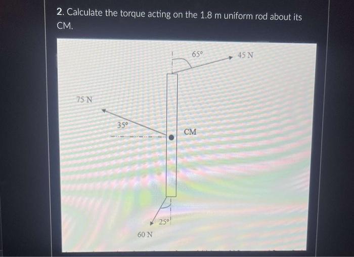 Solved 2. Calculate the torque acting on the 1.8 m uniform | Chegg.com