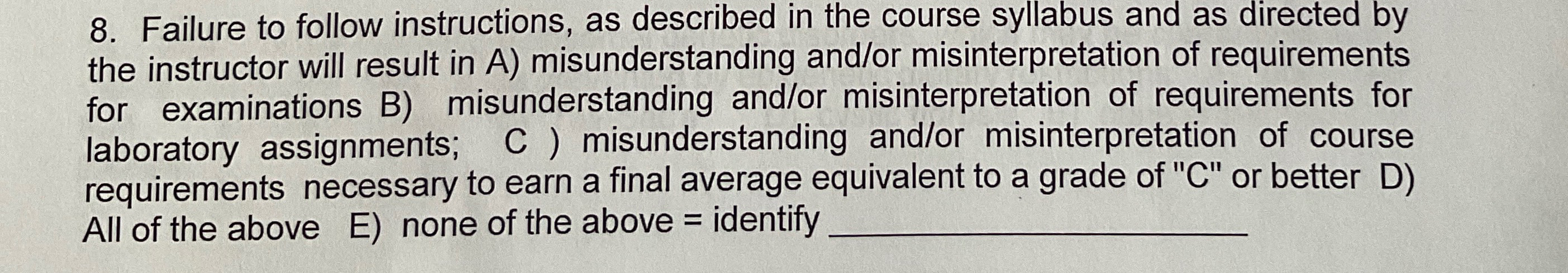 Solved Failure to follow instructions, as described in the | Chegg.com