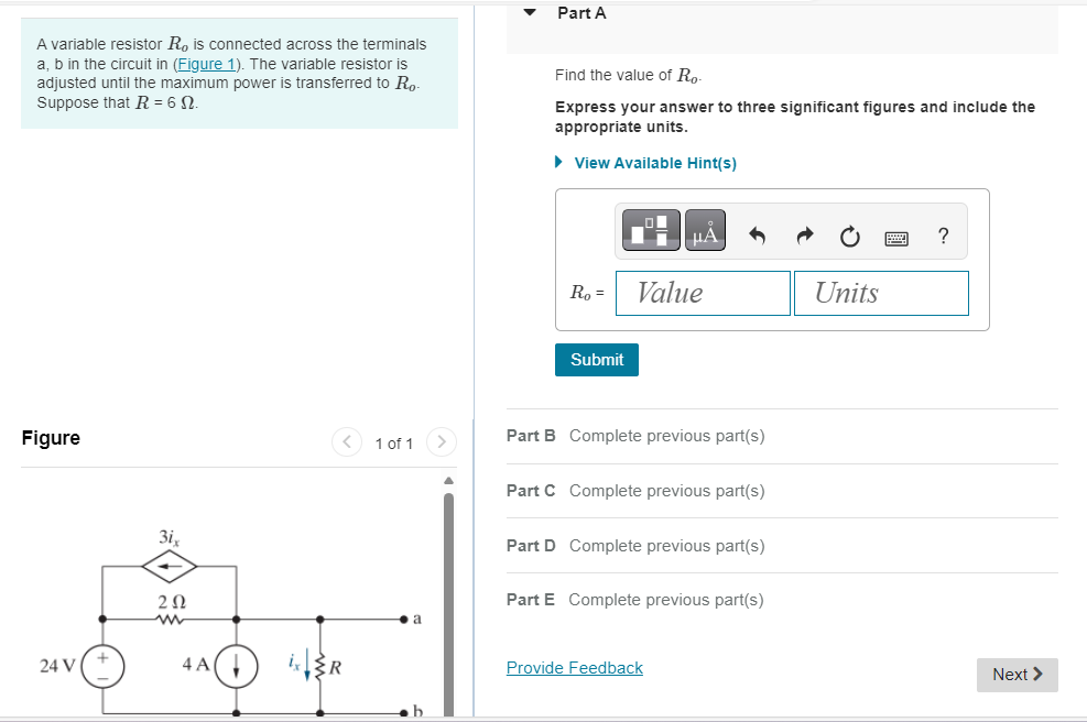 Solved A variable resistor Ro ﻿is connected across the | Chegg.com