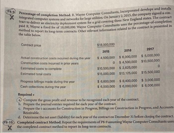 9. Percentage-of-completion Method, R. Wayne Computer | Chegg.com