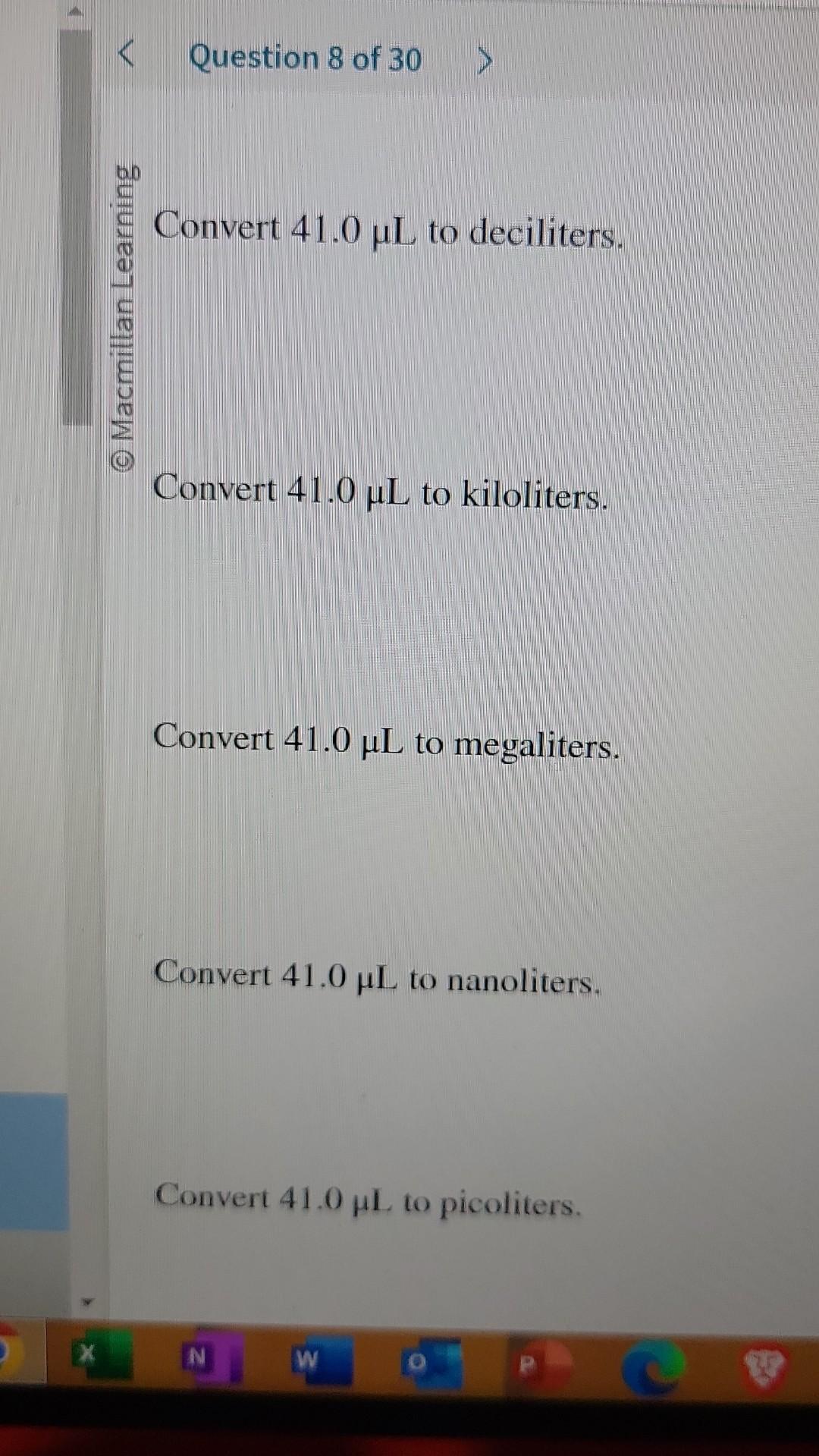 Solved Convert 41.0μL to deciliters. Convert 41.0μL to | Chegg.com