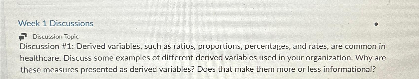 Solved Week 1 ﻿DiscussionsDiscussion Topic Discussion #1: | Chegg.com