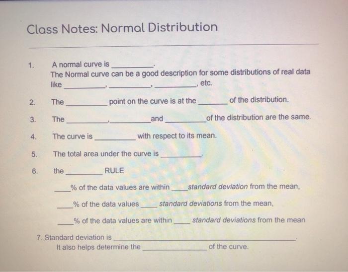 Solved Class Notes: Normal Distribution 1. A normal curve is | Chegg.com