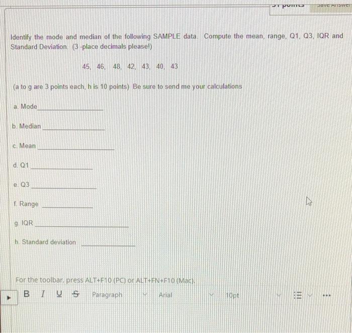Solved PT PUIS OVCE Compute the mean range, Q1, Q3, QR and | Chegg.com