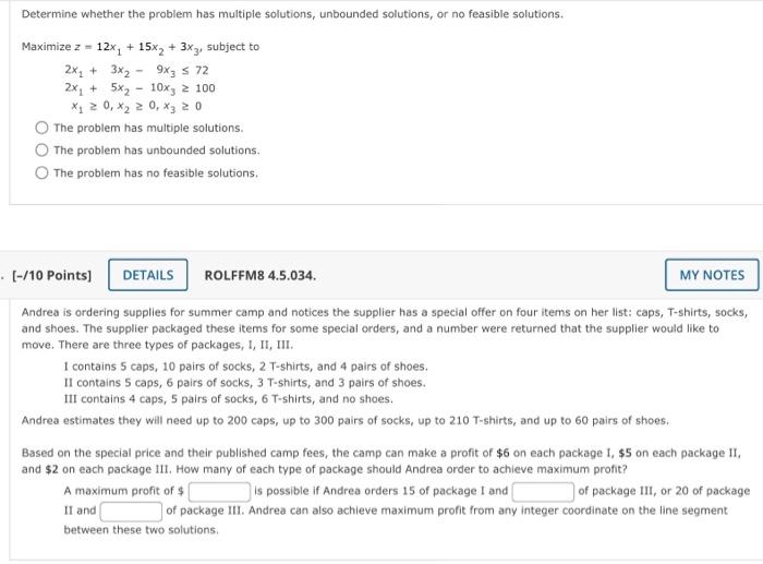 Solved Determine whether the problem has multiple solutions, | Chegg.com