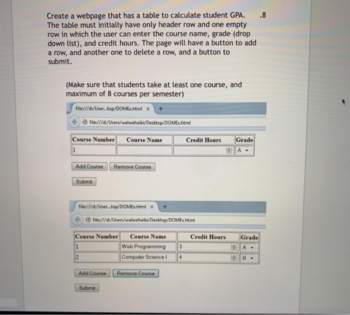 Solved .8 Create a webpage that has a table to calculate | Chegg.com