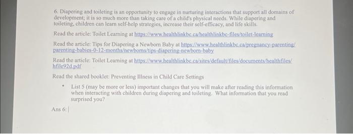 Solved 6. Diapering and toileting is an opportunity to | Chegg.com