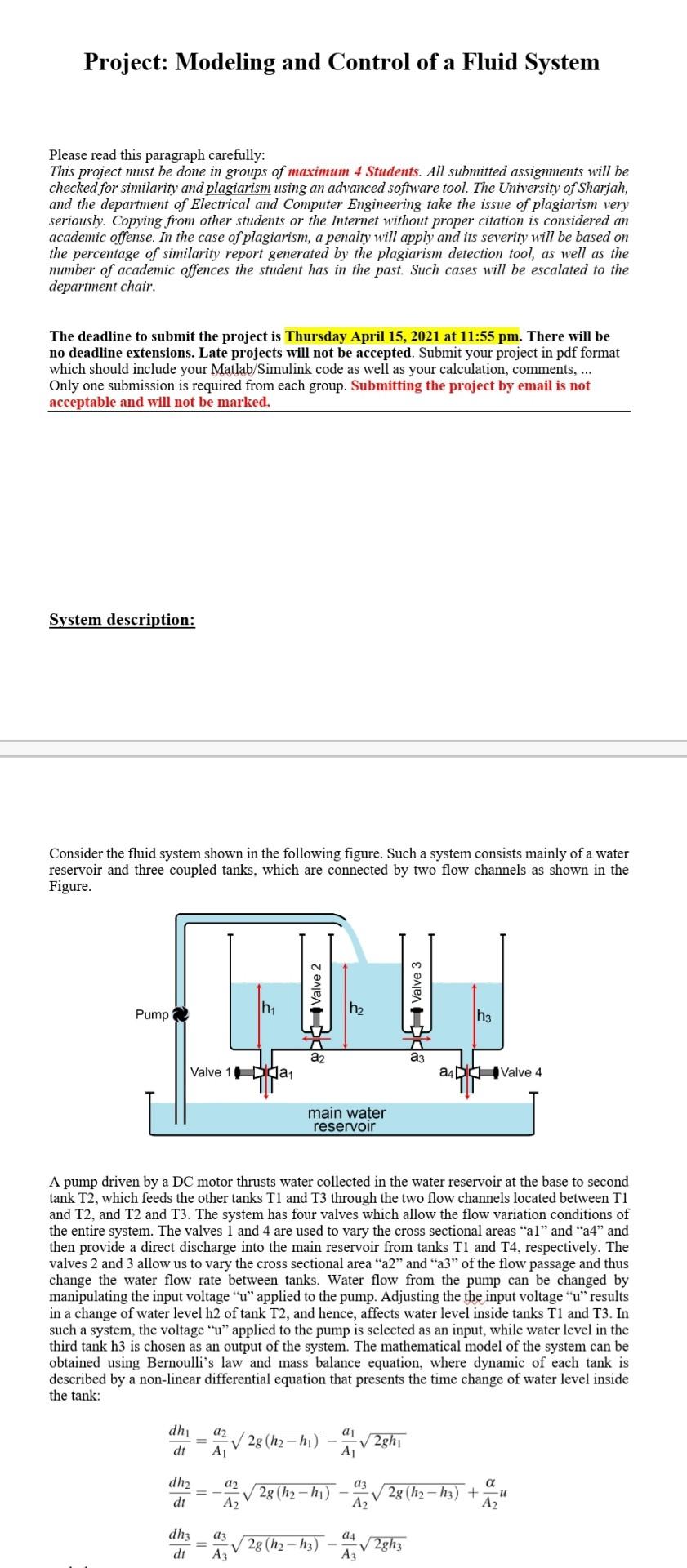 Project: Modeling and Control of a Fluid System | Chegg.com