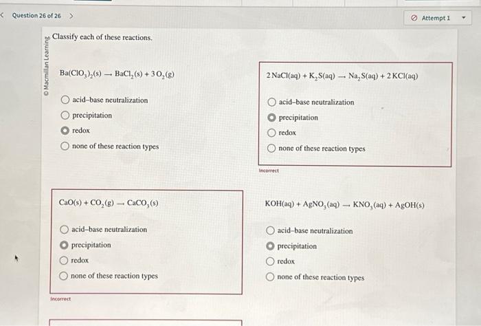 Classify each of these reactions. Ba(ClO3)2( | Chegg.com