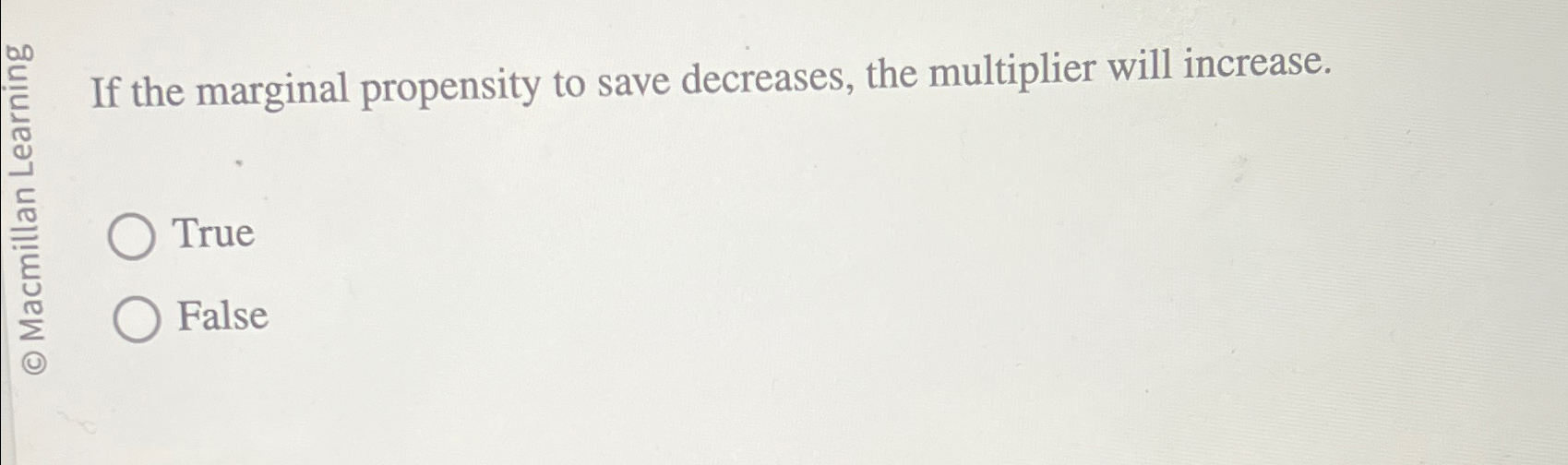 Solved If the marginal propensity to save decreases, the | Chegg.com