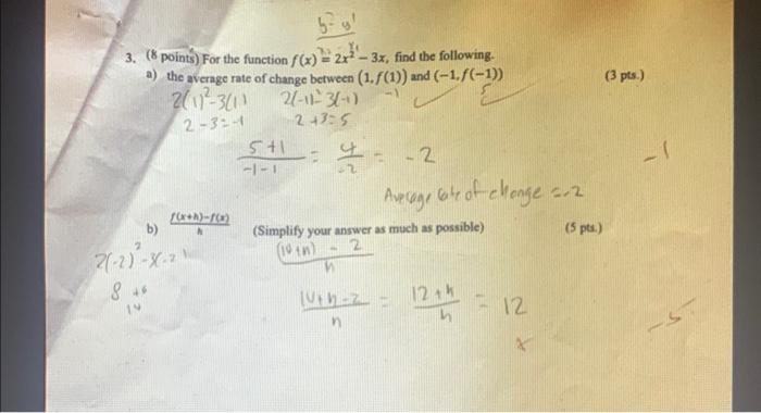 Solved 3. (8 points) For the function f(x)=2x2−3x, find the | Chegg.com