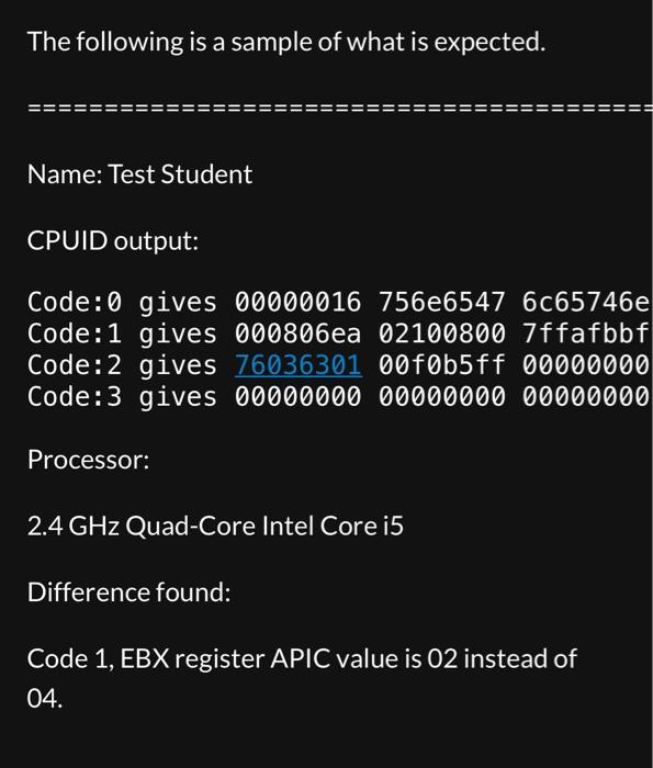 Solved ```c++// CS516Week1CPUID : Sample CPUID program for | Chegg.com