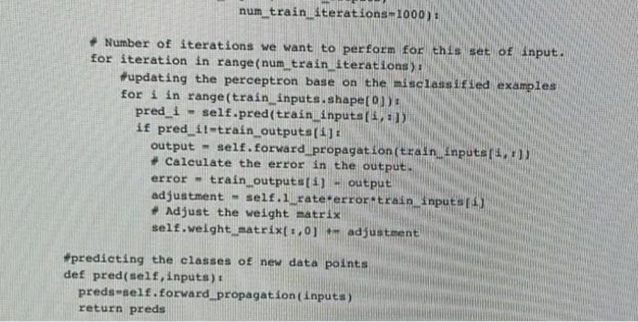 We developed a Python code to train a perceptron for | Chegg.com