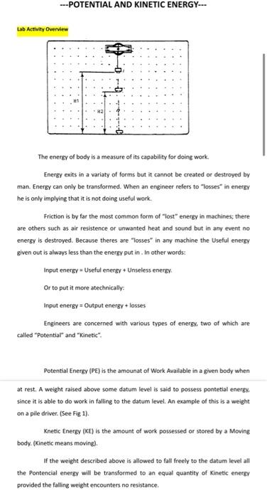 Solved ---POTENTIAL AND KINETIC ENERGY Lab Activity Overview | Chegg.com