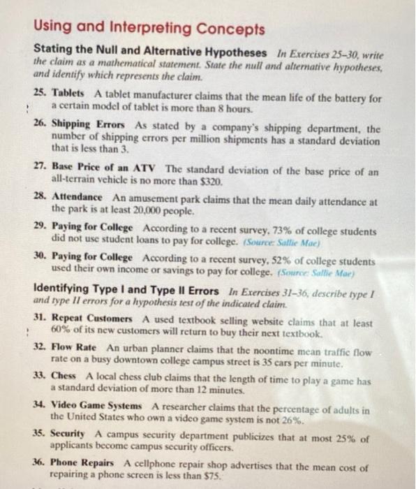 Solved Using and Interpreting Concepts Stating the Null and | Chegg.com