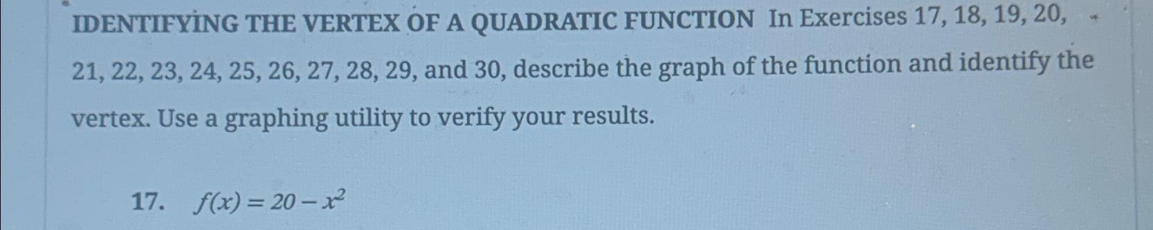 Solved IDENTIFYING THE VERTEX OF A QUADRATIC FUNCTION In | Chegg.com