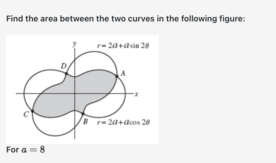 Solved Find the area between the two curves in the following | Chegg.com