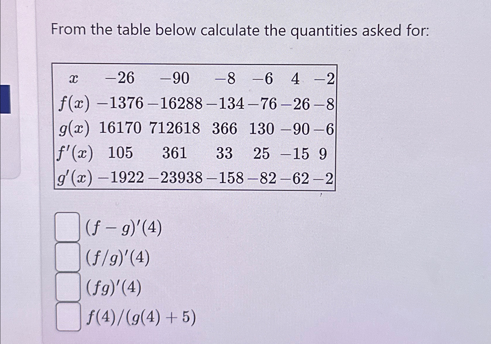 Solved From the table below calculate the quantities asked | Chegg.com
