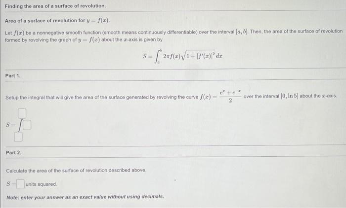 Solved Area of a surface of revolution for y=f(x). Let f(x) | Chegg.com