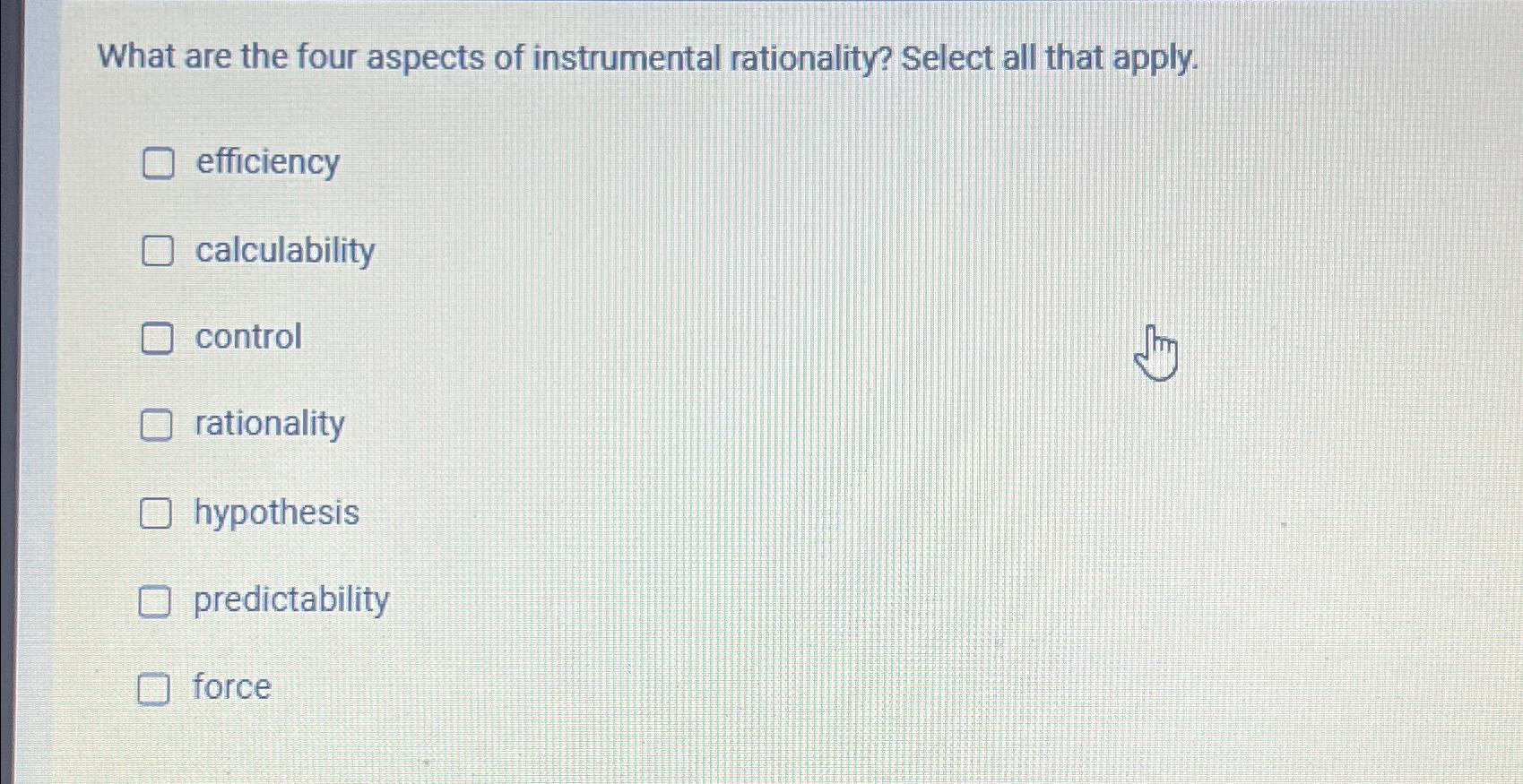 Solved What are the four aspects of instrumental | Chegg.com