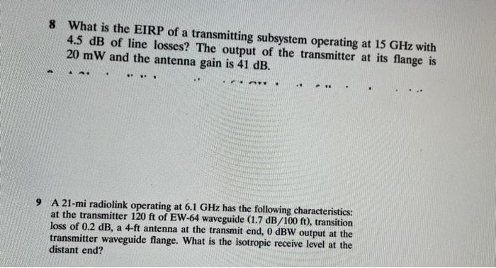 8 What is the EIRP of a transmitting subsystem | Chegg.com