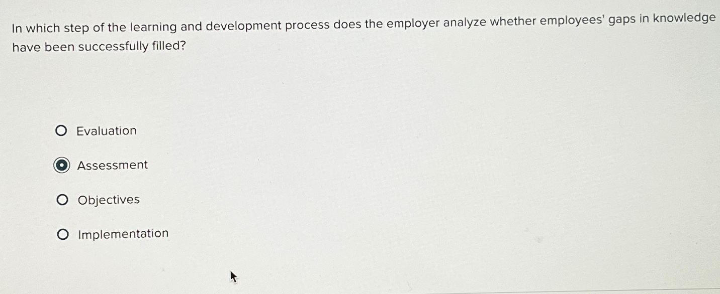 Solved In which step of the learning and development process | Chegg.com