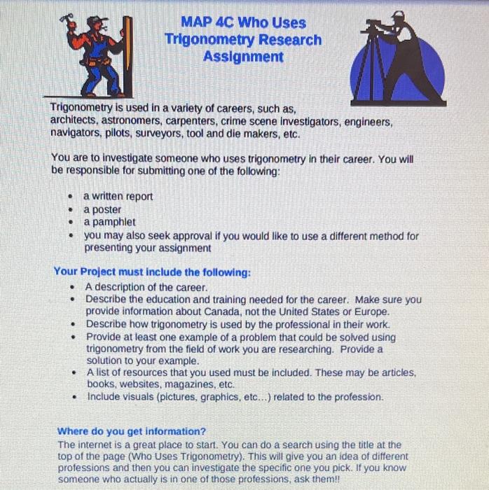 MAP 4C Who Uses Trigonometry Research Assignment | Chegg.com