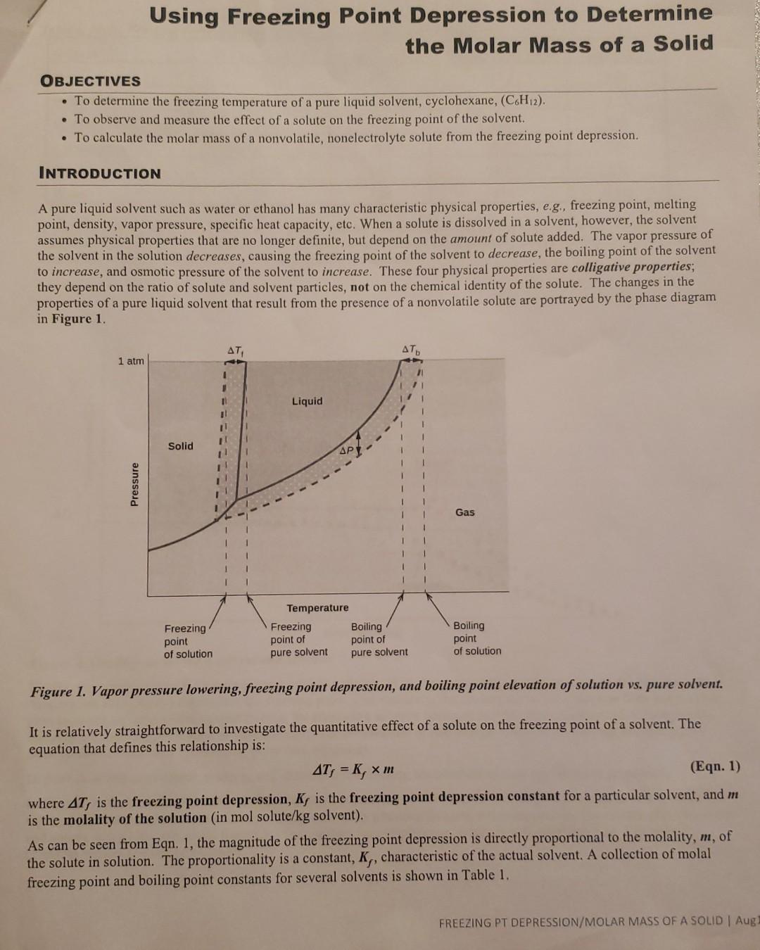Solved Using Freezing Point Depression to Determine the | Chegg.com