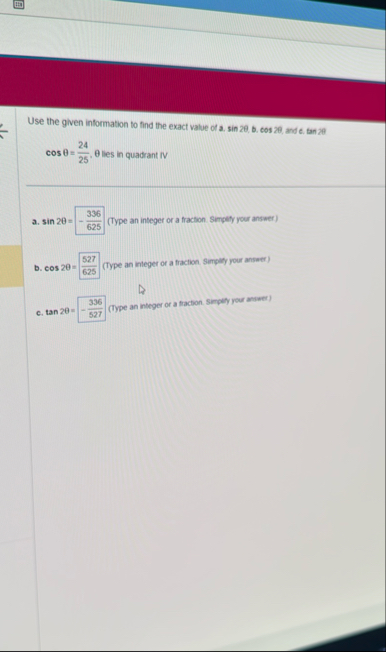 Solved Use the given information to find the exact value of | Chegg.com