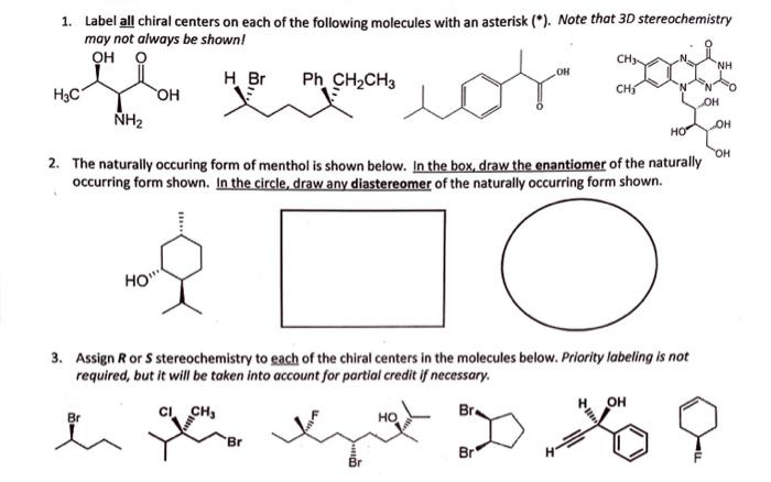 Solved 1. Label all chiral centers on each of the following | Chegg.com