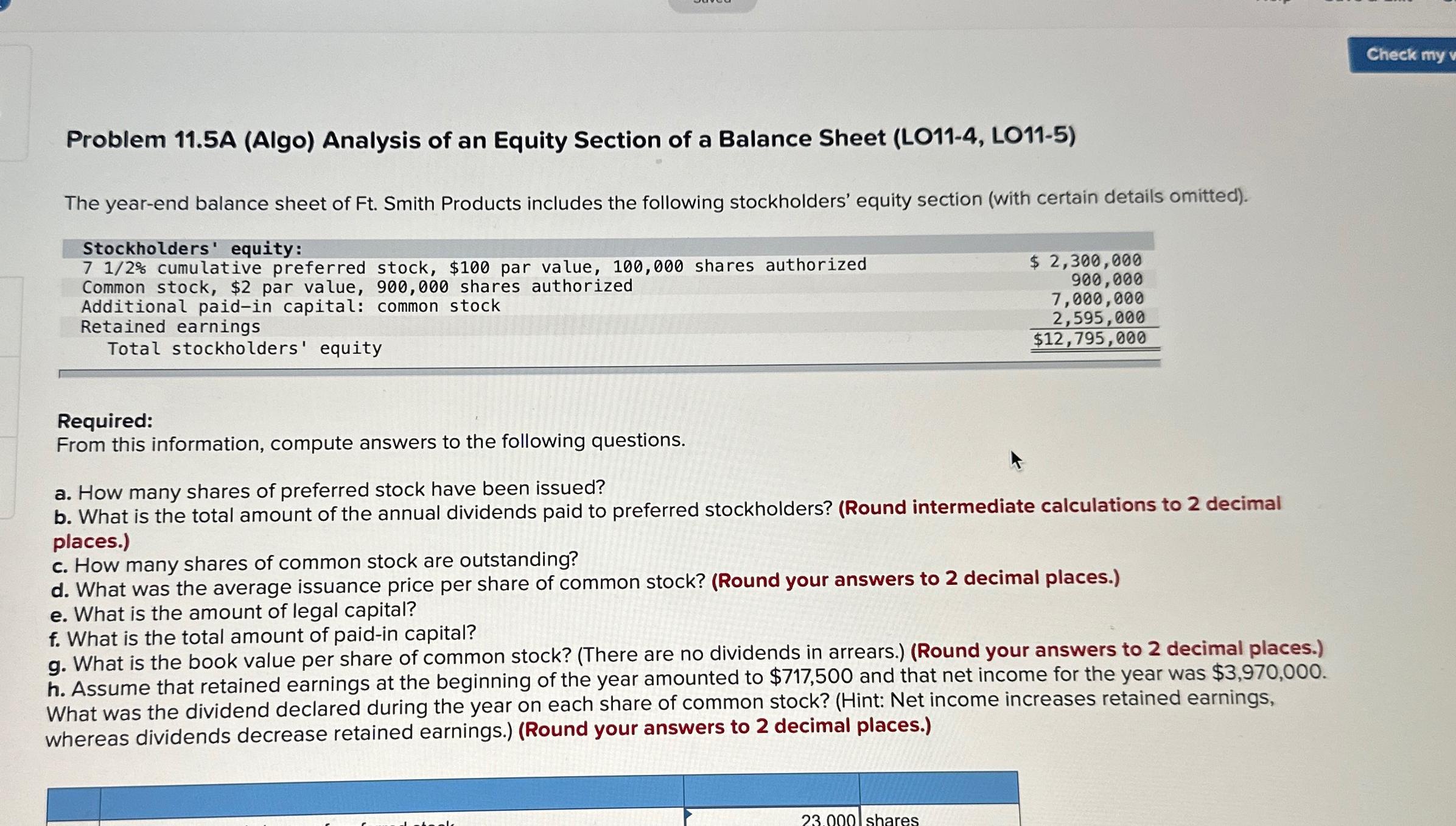 Solved Problem 11.5A (Algo) ﻿Analysis of an Equity Section | Chegg.com
