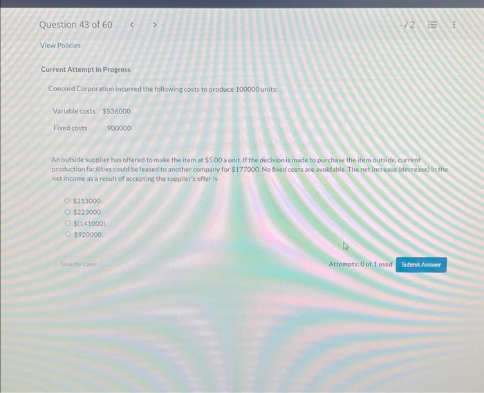 Solved Current Attempt in Progress Concord Corporation | Chegg.com